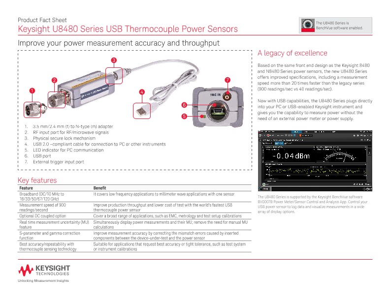 U8480 Series USB Thermocouple Power Sensors PDF Asset Page | Keysight