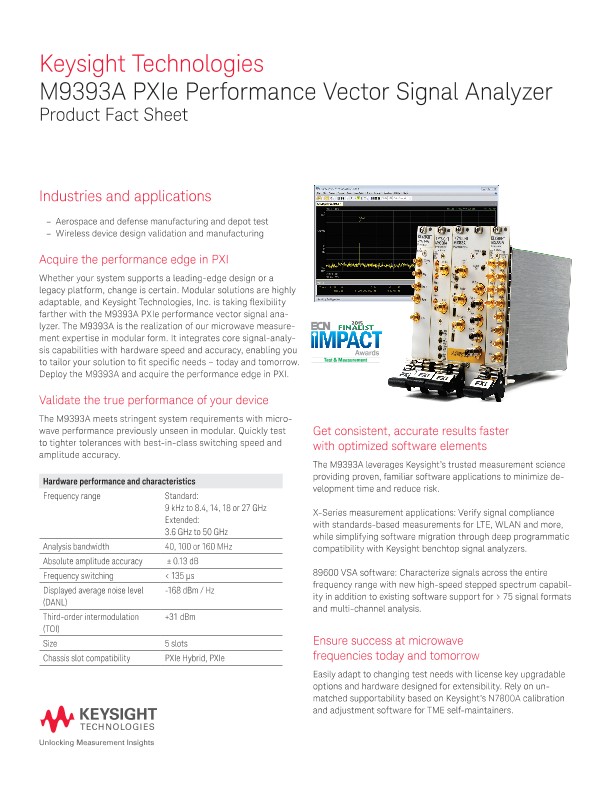 M9393A PXIe Performance Vector Signal Analyzer PDF Asset Page | Keysight