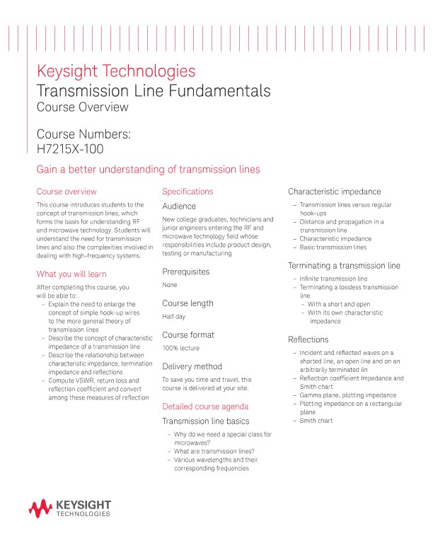 Transmission Line Fundamentals - Course Overview PDF Asset Page | Keysight