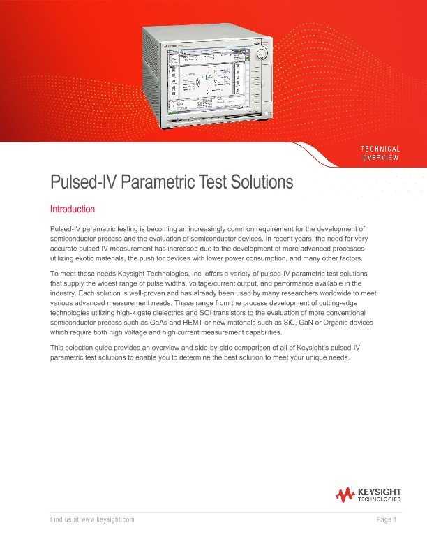 Pulsed-IV Parametric Test Solutions PDF Asset Page | Keysight