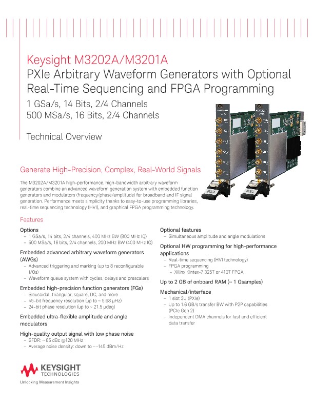M3202A/M3201A - PXIe Arbitrary Waveform Generators with Optional Real ...