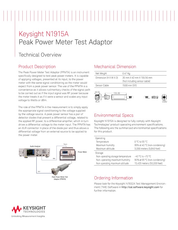 N1915A Peak Power Meter Test Adaptor PDF Asset Page | Keysight