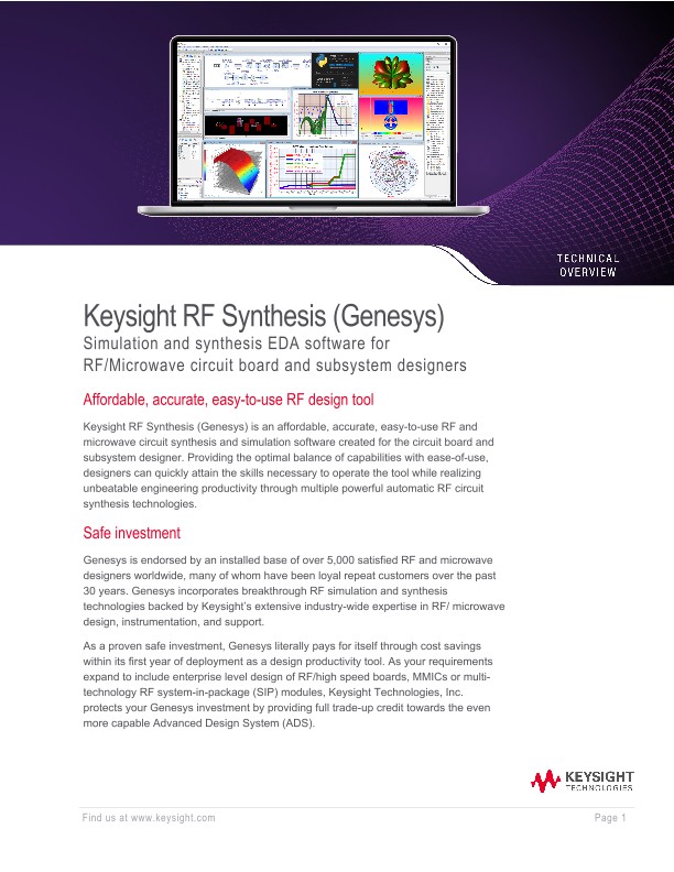 PathWave RF Synthesis (Genesys) PDF Asset Page | Keysight