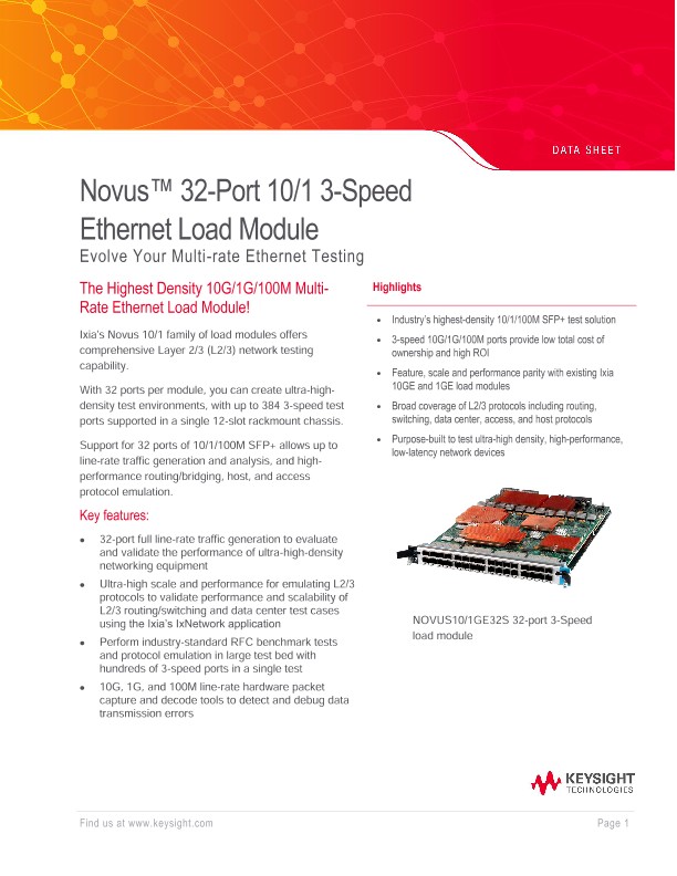Novus™ 32 端口 10/1 三速以太网负载模块 PDF Asset Page | Keysight